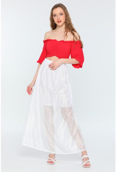 Julude Krem Kadın Astarlı Dantel Detaylı Uzun Yazlık Etek Julude Krem Kadın Astarlı Dantel Detaylı Uzun Yazlık Etek