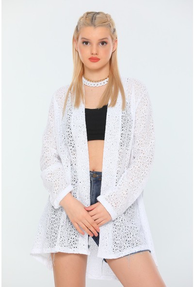 Julude Beyaz Kadın Retro Dantel Detaylı Ceket Julude Beyaz Kadın Retro Dantel Detaylı Ceket