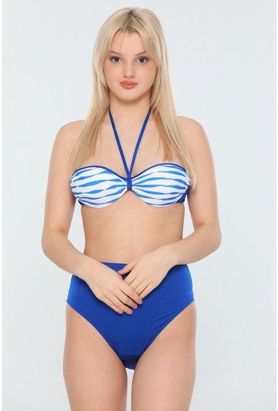 Julude Saksmavisi Kadın Likralı Süper Yüksek Bel Boyundan Bağlamalı Hafif Destekli Desenli Bikini Julude Saksmavisi Kadın Likralı Süper Yüksek Bel Boyundan Bağlamalı Hafif Destekli Desenli Bikini