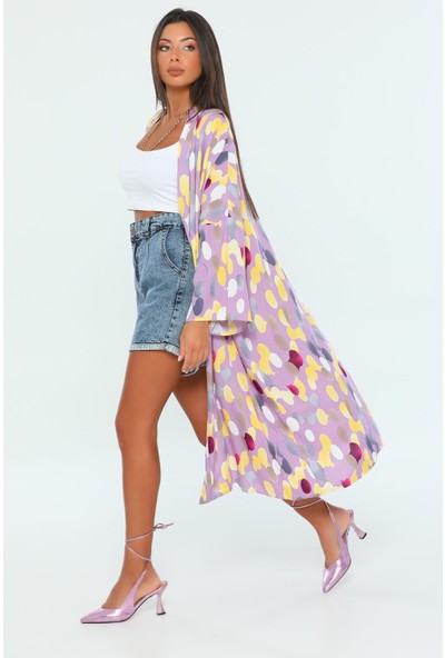 Julude Lila Kadın Etnik Desenli Kimono ( 42,44,46 Beden Için Uyumludur )