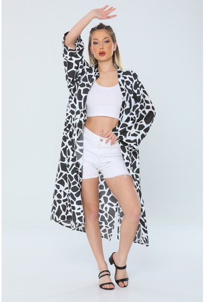 Julude Siyah Kadın Truvakar Kol Desenli Kimono Hırka