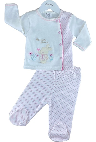 Miniel Kız Bebek Kanaçive Tavşanlı Patikli Zıbın 2li - Pembe Miniel Kız Bebek Kanaçive Tavşanlı Patikli Zıbın 2li - Pembe