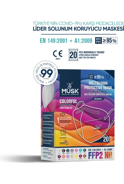 Musk Ffp2/N95 Maske Mix Colorful Kutusu 20 Adet Musk Ffp2/N95 Maske Mix Colorful Kutusu 20 Adet