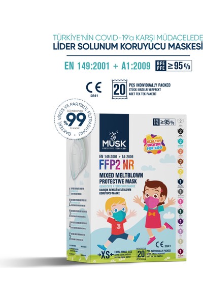 Musk FFP2/N95 Çocuk Maske Mix Colorful Kutusu Xs 20 Adet Musk FFP2/N95 Çocuk Maske Mix Colorful Kutusu Xs 20 Adet