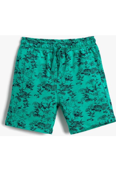 Koton Çiçek Baskılı Şort Beli Lastikli Cepli Diz Üstü Pamuklu