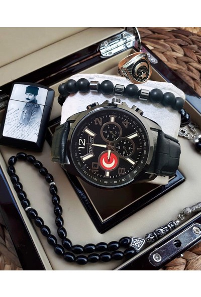 Timeist Vişneli Erkek Hediye Seti Erkek Saat-Tesbih-Bileklik-Çakmak-Yüzük Timeist Vişneli Erkek Hediye Seti Erkek Saat-Tesbih-Bileklik-Çakmak-Yüzük