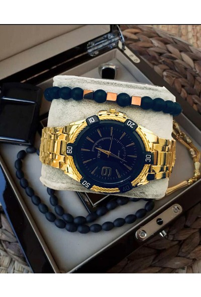 Timeist Vişneli Erkek Hediye Seti Erkek Saat-Tesbih-Bileklik-Çakmak-Yüzük