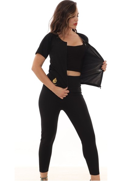 Sauna Suit Kadın Sauna Zayıflama Maksimum Yağ Yakma Tayt ve Fermuarlı Kısa Kollu Takım Sauna Suit Kadın Sauna Zayıflama Maksimum Yağ Yakma Tayt ve Fermuarlı Kısa Kollu Takım