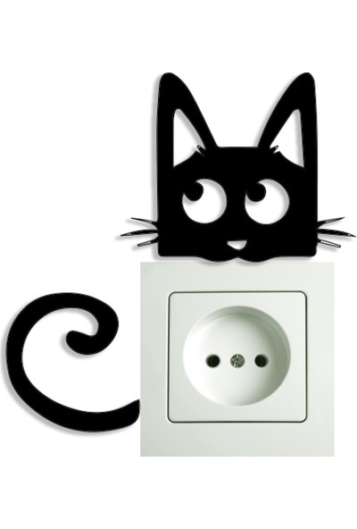 Geeg Dekoratif Siyah Kedi Priz Süsü Lazer Kesim 3mm Mdf Sticker Geeg Dekoratif Siyah Kedi Priz Süsü Lazer Kesim 3mm Mdf Sticker