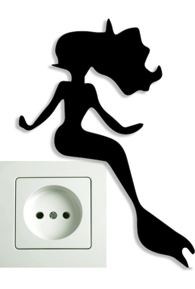 Geeg Dekoratif Siyah Deniz Kızı Priz Süsü Lazer Kesim 3mm Mdf Sticker Geeg Dekoratif Siyah Deniz Kızı Priz Süsü Lazer Kesim 3mm Mdf Sticker
