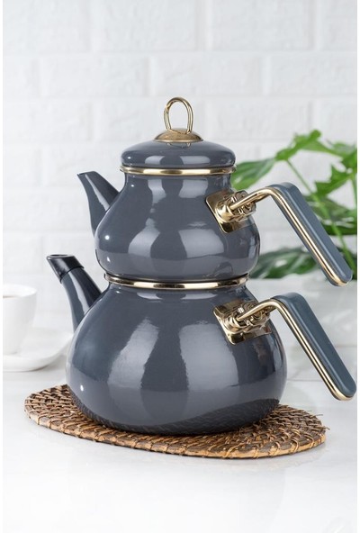 Acar Gri Emaye Çaydanlık