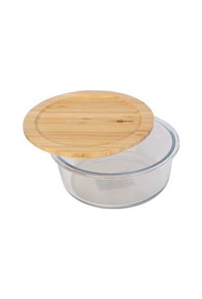 Acar Bambu Kapaklı Yuvarlak Cam Saklama Kabı 15CM Acar Bambu Kapaklı Yuvarlak Cam Saklama Kabı 15CM