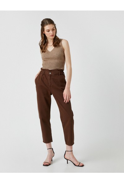 Koton Beli Lastikli Yüksek Bel Kot Pantolon - Baggy Jean