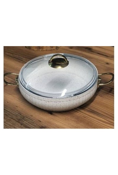 Lines Granit Tencere Güveç 26 Metal Altın Kulp Beyaz Basık Lines Granit Tencere Güveç 26 Metal Altın Kulp Beyaz Basık