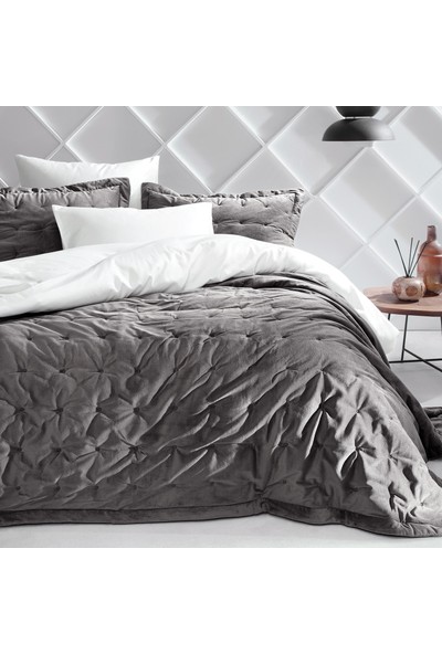 Yataş Bedding Vals Çift Kişilik Kadife Yatak Örtüsü Seti - Gri