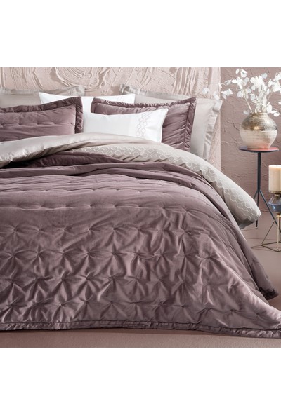 Yataş Bedding Vals Çift Kişilik Kadife Yatak Örtüsü Seti - Kül Moru