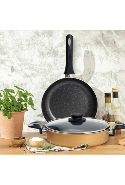 Cem Safran Granit Efektli Teflon Karnıyarık Tencere ve Tava Seti - 2 Li Set Cem Safran Granit Efektli Teflon Karnıyarık Tencere ve Tava Seti - 2 Li Set