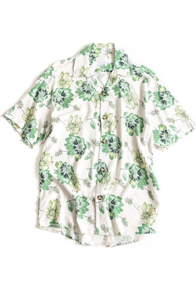 Giesto Kısa Kollu Pamuk Keten Çiçek Desenli Gömlek