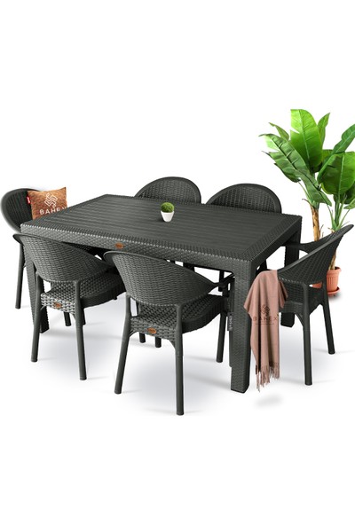 Bahex Bambu Neew 90 x 150 cm Rattan Bahçe Balkon Masa Takımı 6 Kişilik Camsız Set Bahex Bambu Neew 90 x 150 cm Rattan Bahçe Balkon Masa Takımı 6 Kişilik Camsız Set