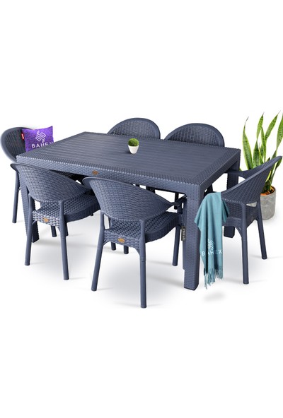 Bahex Bambu Neew 90 x 150 cm Rattan Bahçe Balkon Masa Takımı 6 Kişilik Camsız Set Bahex Bambu Neew 90 x 150 cm Rattan Bahçe Balkon Masa Takımı 6 Kişilik Camsız Set