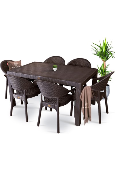 Bahex Bambu Neew 90 x 150 cm Rattan Bahçe Balkon Masa Takımı 6 Kişilik Camsız Set Bahex Bambu Neew 90 x 150 cm Rattan Bahçe Balkon Masa Takımı 6 Kişilik Camsız Set