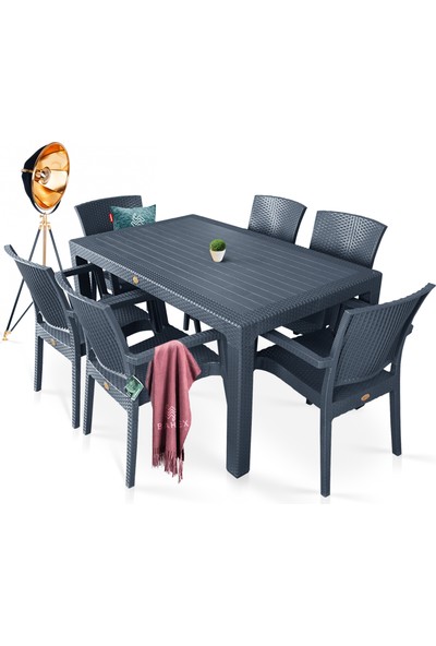 Bahex Zeugma Pro 90 x 150 cm Rattan Bahçe Balkon Masa Takımı 6 Kişilik Camsız Set Bahex Zeugma Pro 90 x 150 cm Rattan Bahçe Balkon Masa Takımı 6 Kişilik Camsız Set