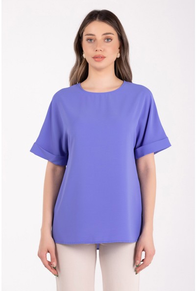 Ekol Kadın Sıfır Yaka Duble Kol Bluz 6053108 Mavi