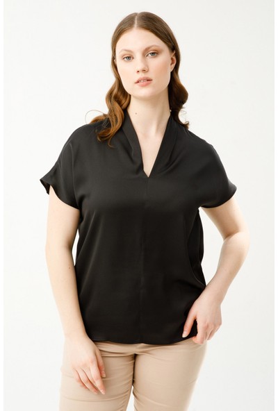 Ekol Kadın V Yaka Kısa Kol Bluz 6053538 Siyah