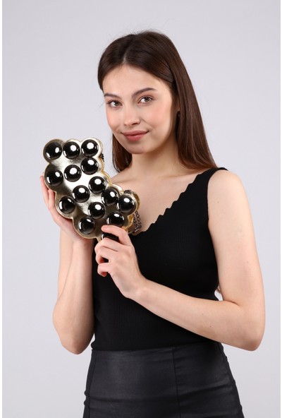 Morpelikan Gold Portföy&clutch Çarpraz Kadın Omuz Çantası