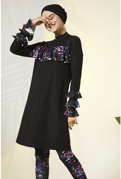 My Mood Desenli Tesettür Moodbasic Siyah