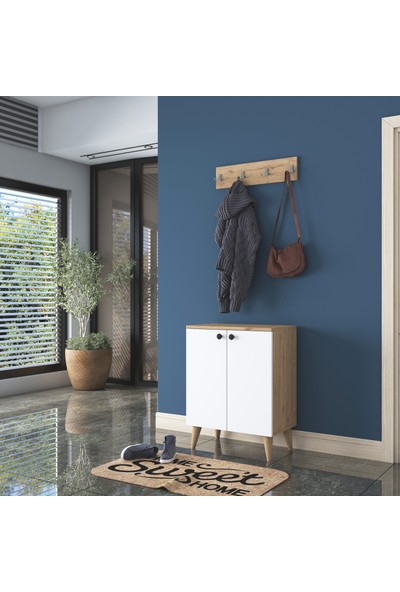 Rani EB104 Portmanto 2 Kapaklı Ayakkabılık ve Duvar Askısı 4 Askılı Vestiyer Sepet Ceviz - Beyaz Rani EB104 Portmanto 2 Kapaklı Ayakkabılık ve Duvar Askısı 4 Askılı Vestiyer Sepet Ceviz - Beyaz