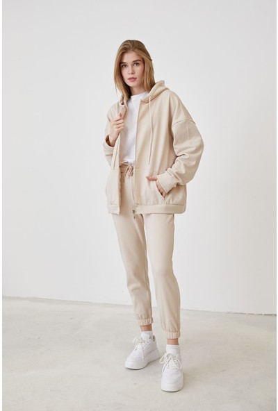 Miostil Fermuarlı Sweatshirt-Taş