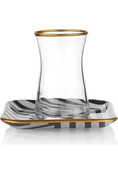 Schafer Print 8 Parca Cay Seti-Siyah