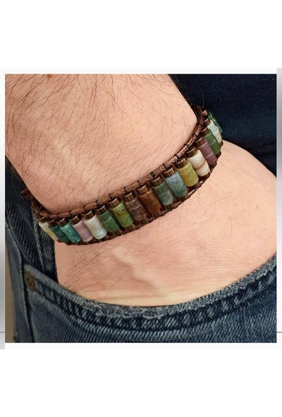 Seven Art Jewelry Doğal Taş / Hint Akiği Silindir Bileklik / Kadın Bileklik / Erkek Bileklik Seven Art Jewelry Doğal Taş / Hint Akiği Silindir Bileklik / Kadın Bileklik / Erkek Bileklik