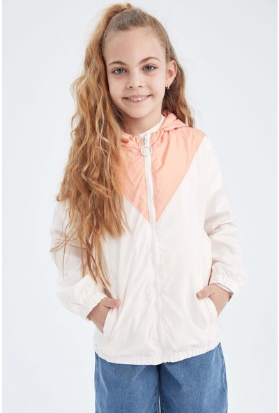 DeFacto Kız Çocuk Renk Bloklu Kapüşonlu Penye Astarlı Mevsimlik Yağmurluk W4123A622SP