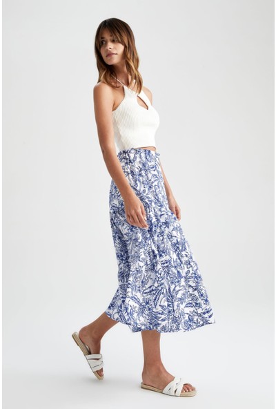 DeFacto Desenli Pamuklu Poplin Maxi Etek X7039AZ22SM DeFacto Desenli Pamuklu Poplin Maxi Etek X7039AZ22SM