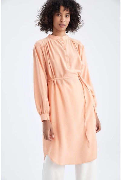 DeFacto Regular Fit Bisiklet Yaka Bağlama Detaylı Uzun Kollu Tunik X3328AZ22SM