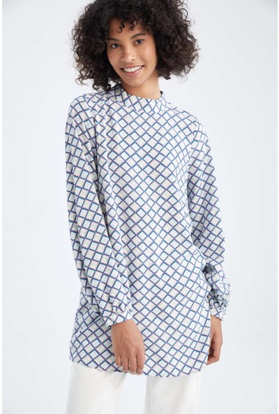 DeFacto Regular Fit Desenli Balıkçı Yaka Viskon Tunik Gömlek X1335AZ22SP