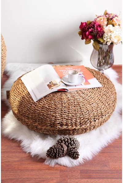 Evistro Dekoratif Yuvarlak Hasır Puf Minder 60X20CM Evistro Dekoratif Yuvarlak Hasır Puf Minder 60X20CM