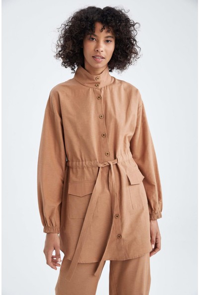 DeFacto Regular Fit Dik Yaka Uzun Kollu Bağlama Detaylı Tunik Y2337AZ22SP