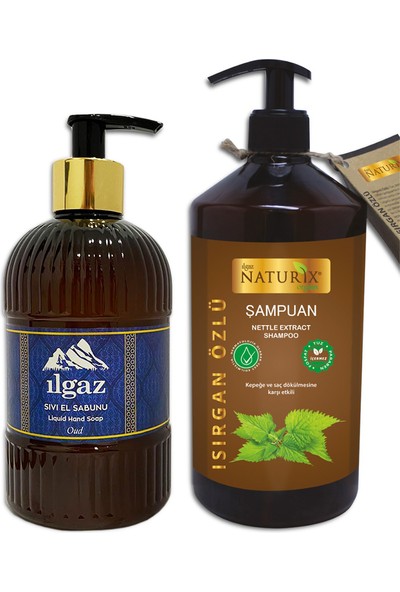 Naturix Nemlendirici Oud Parfümlü Sıvı Sabun 475 ml + Kepeğe Karşı Etkili Isırgan Otu Özlü Şampuan 600 ml