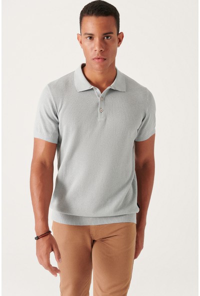 Avva Erkek Gri Polo Yaka Jakarlı Kazak E005009