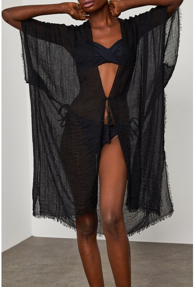 Xhan Siyah Yanı Yırtmaçlı Bürümcük Kumaş Pareo 2YXK4-46141-02 Xhan Siyah Yanı Yırtmaçlı Bürümcük Kumaş Pareo 2YXK4-46141-02