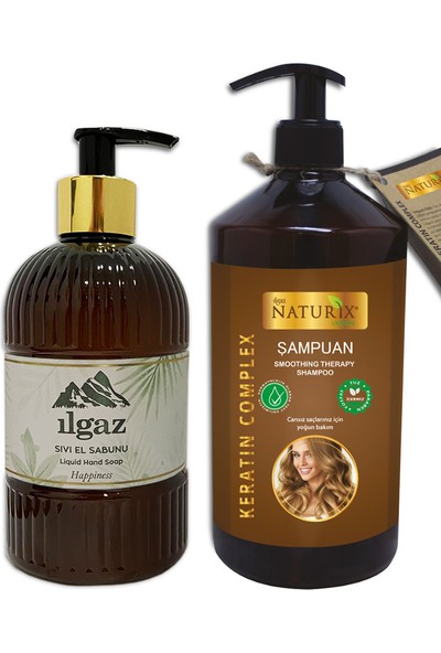 Naturix Tüm Saç Tiplerine Keratin Bakım Şampuan 600 ml + Happiness 475 ml Sıvı Sabun Nemlendirici Içerikli Naturix Tüm Saç Tiplerine Keratin Bakım Şampuan 600 ml + Happiness 475 ml Sıvı Sabun Nemlendirici Içerikli