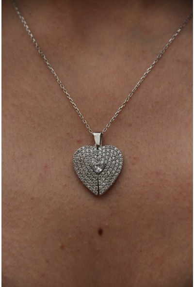 Sterling Silver Hayalet Kolye - Kalp Desenli Açılabilir Gümüş Işlemeli Kolye