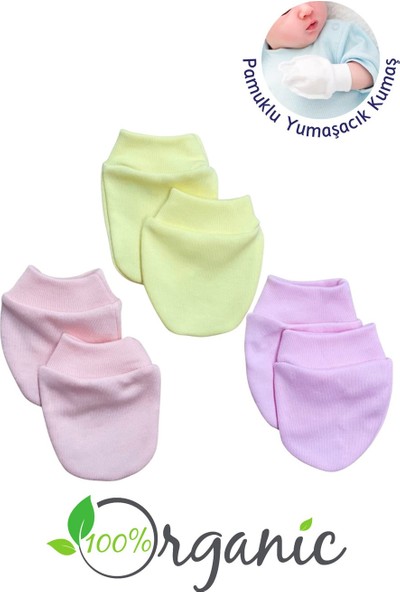 Miniel Yeni Doğan Pamuklu Bebek Eldiveni 3lü Set - Renkli