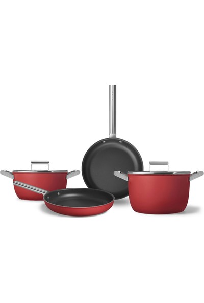 Smeg Cookware 50's Style Kırmızı 4'lü Tencere&tava Seti Smeg Cookware 50's Style Kırmızı 4'lü Tencere&tava Seti