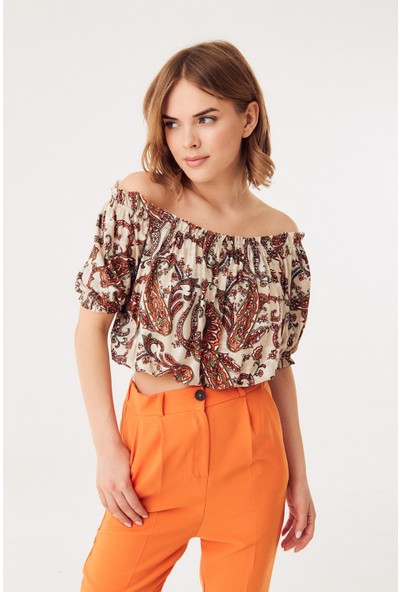 Madonna Yaka Şal Desen Bluz