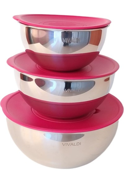 Vivaldi Çelik Saklama Kabı ve Karıştırıcı 3'lü Set Kırmızı Kapak