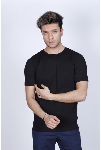 Bosmenti Bisiklet Yaka Kısa Kollu Pamuk Kazak